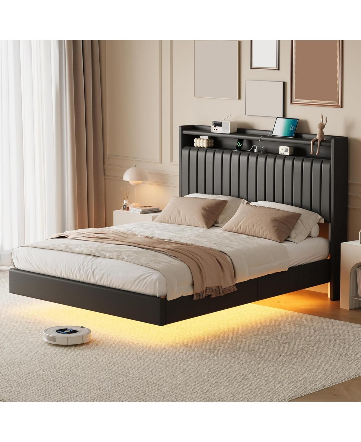 Click here for gaomon Queen Floating Bed Frame 50 Inch Led Headbo... prices