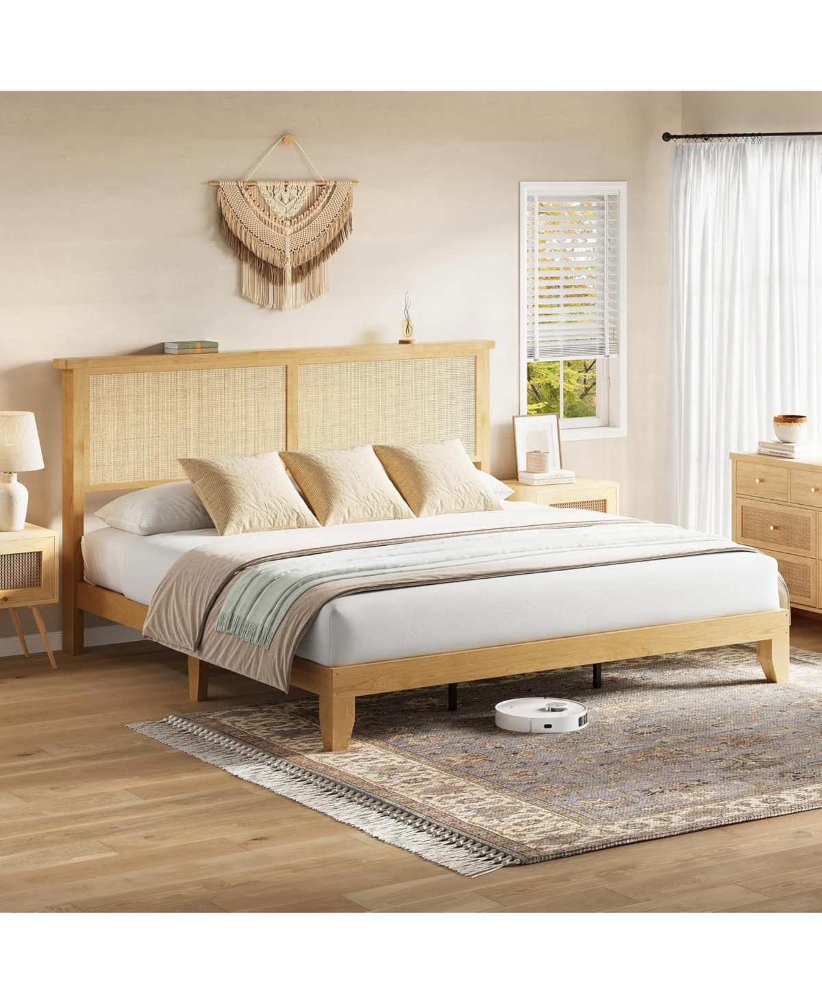 Click here for gaomon Rattan Bed With Headboard Led Lights Strong... prices