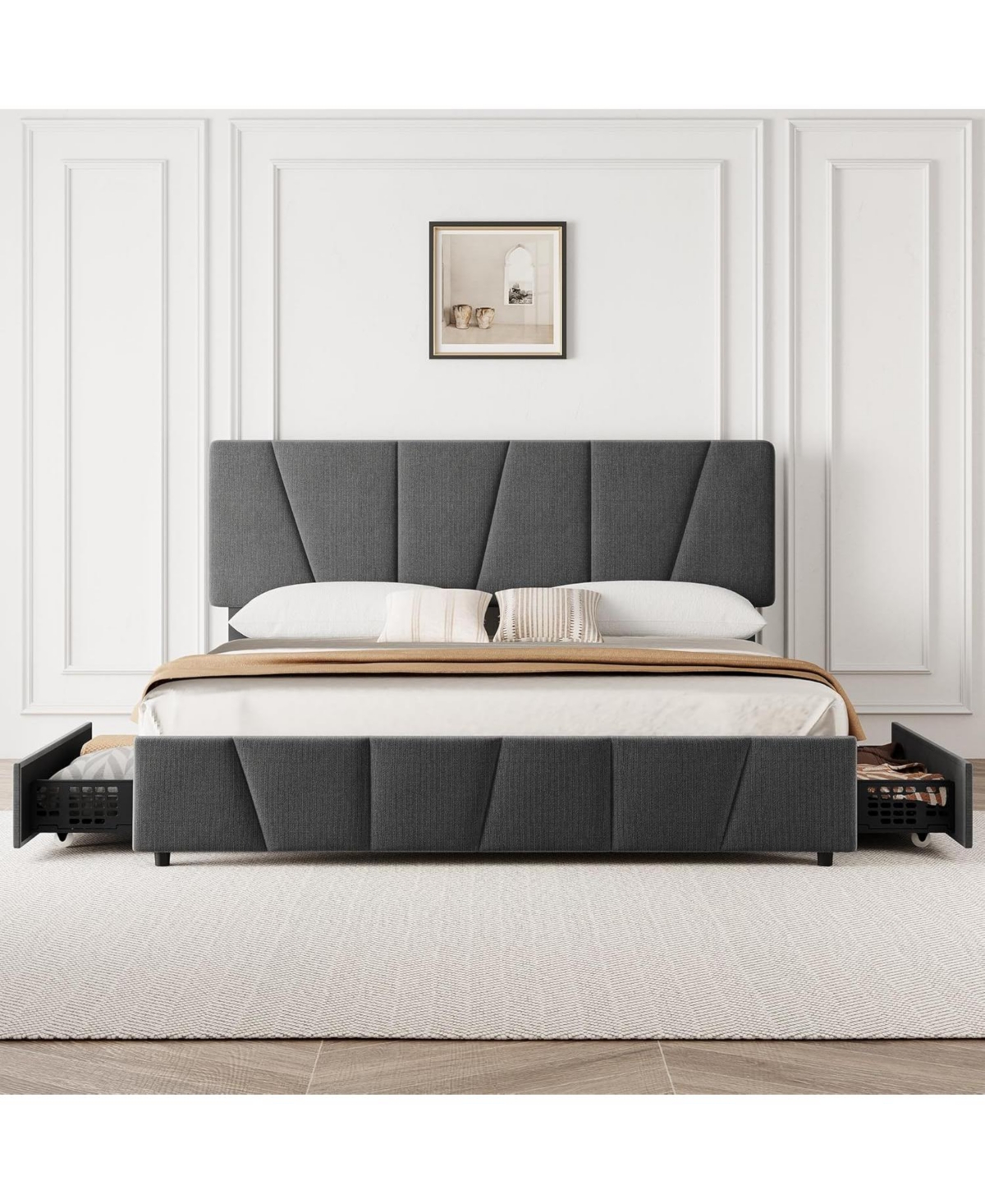 Click here for gaomon King Bed Frame Adjustable Headboard 4 Drawe... prices