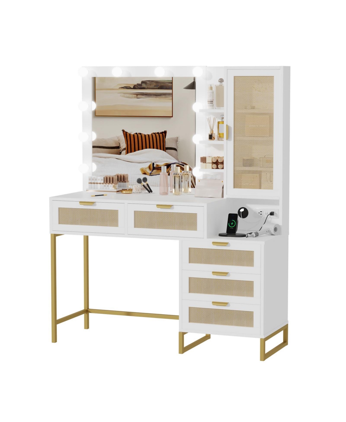 Click here for gaomon Modern Makeup Vanity Desk Set with Adjustab... prices