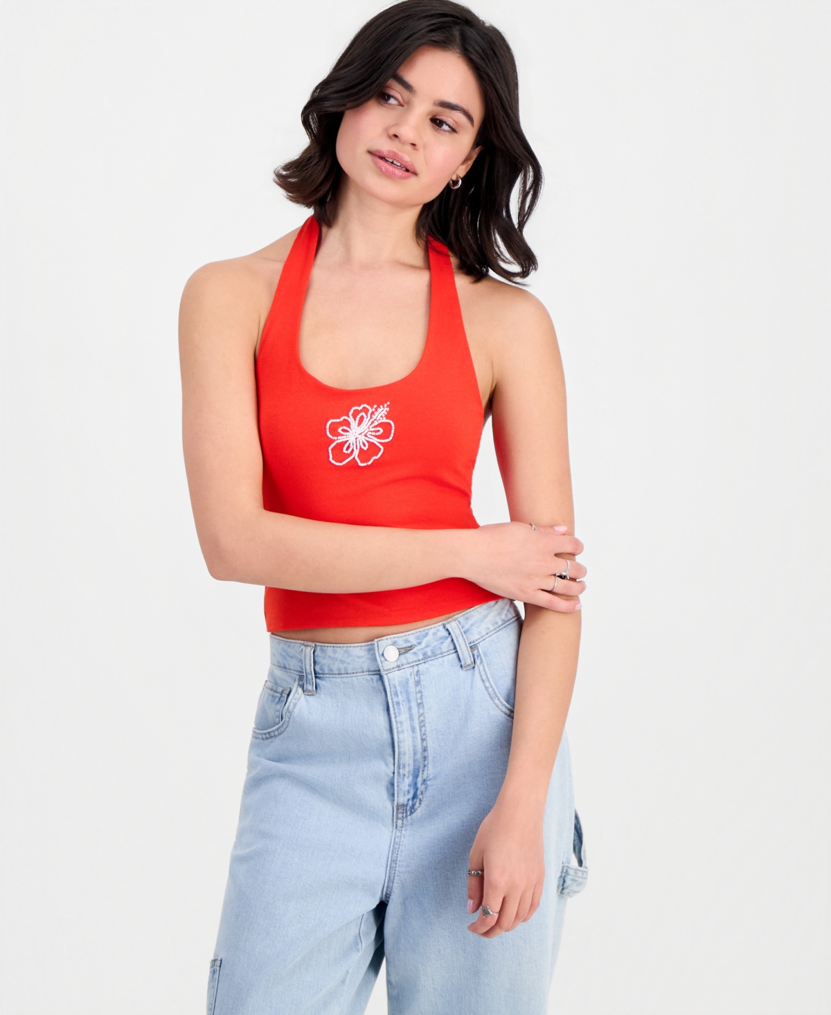 Click here for Derek Heart Juniors Bead Embellished Halter Top -... prices