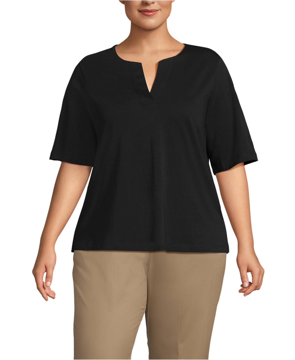 Click here for Lands End Plus Size Supima Jersey Half Sleeve Spli... prices