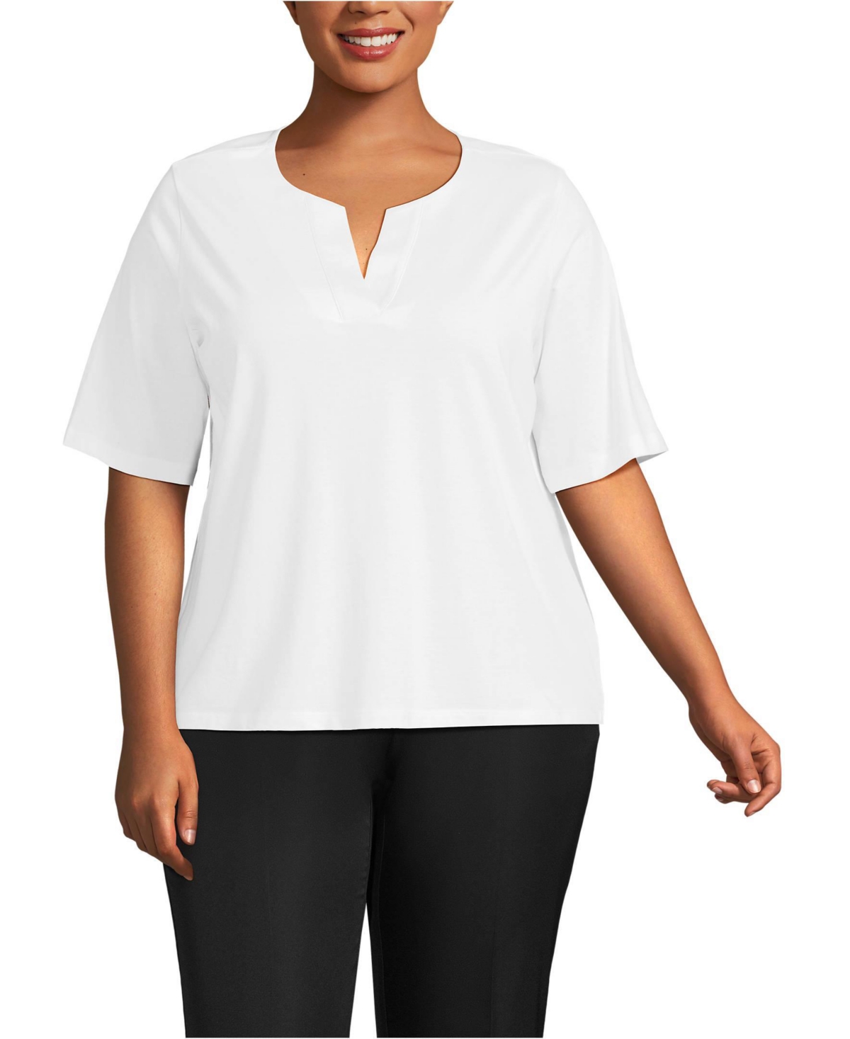 Click here for Lands End Plus Size Supima Jersey Half Sleeve Spli... prices