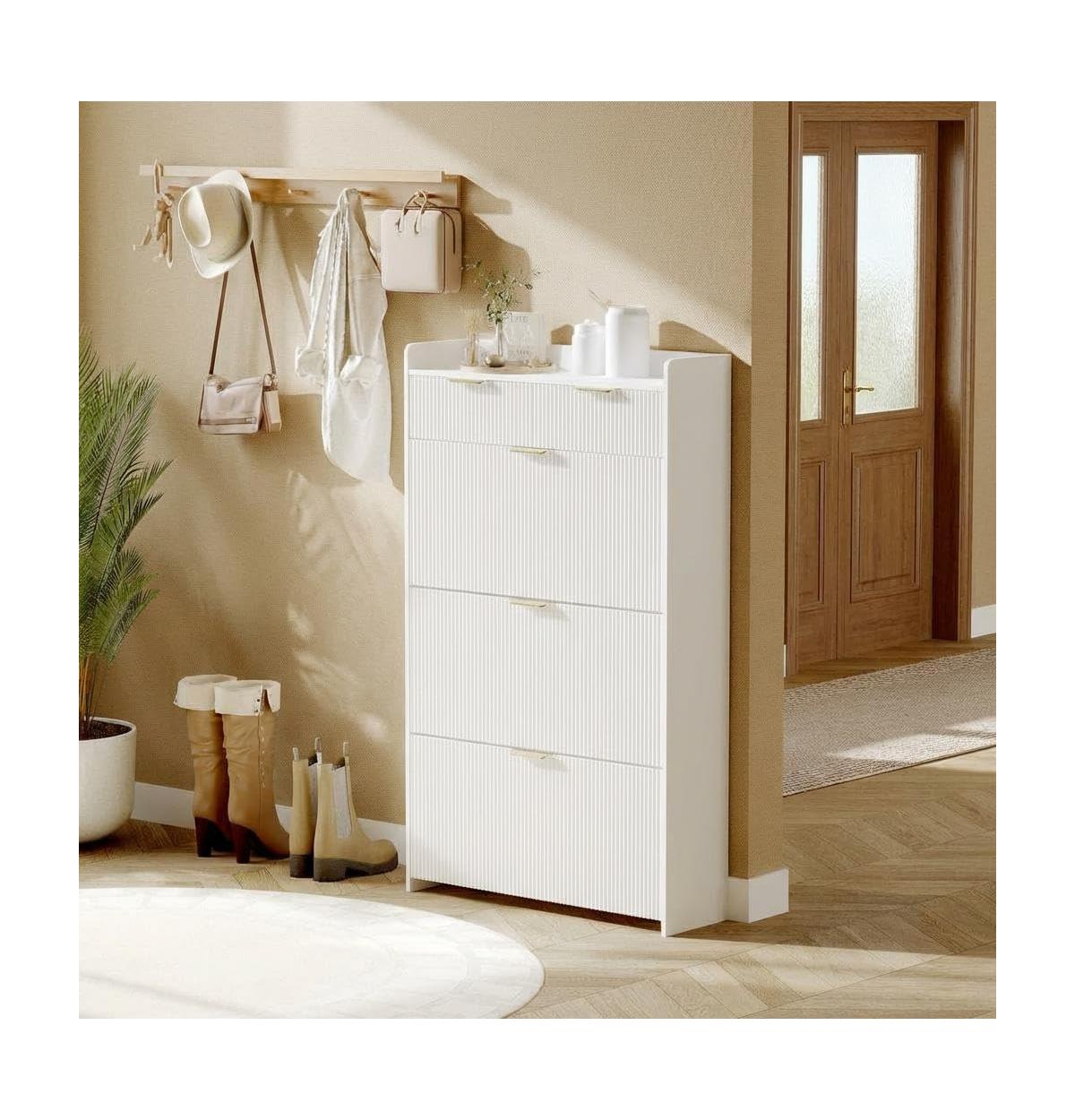 Click here for Homfan Modern Natural Shoe Cabinet with 3 Flip Dra... prices