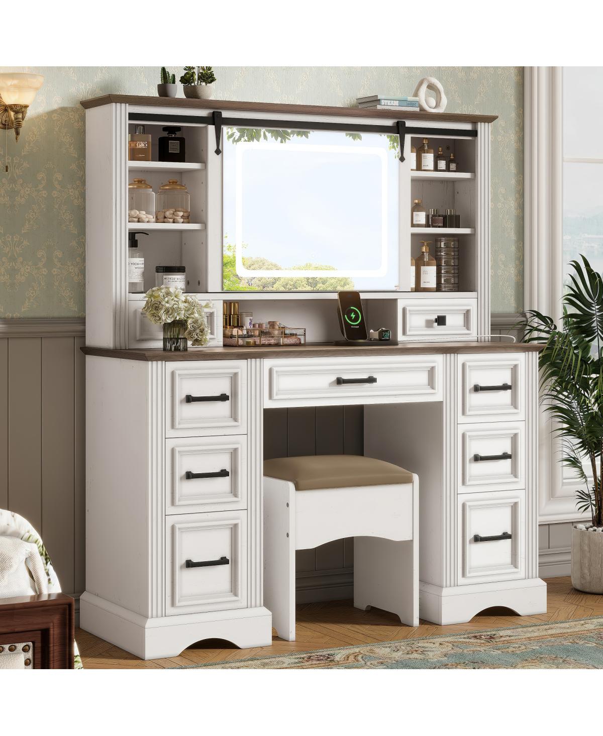 Click here for Streamdale Farmhouse Makeup Vanity Desk with Slidi... prices