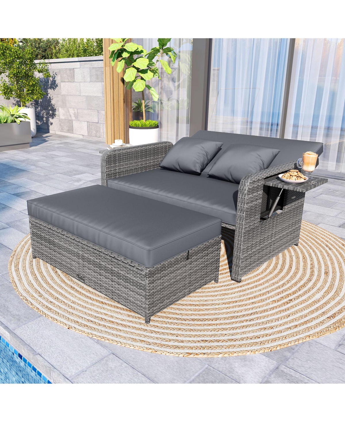 Click here for Gymax Patio Daybed Set Rattan Loveseat Sofa Set w/... prices