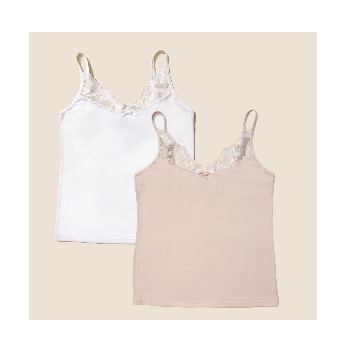 Click here for Meadow Womens Luna Lace Cotton Cami 2PK - Buff  wh... prices