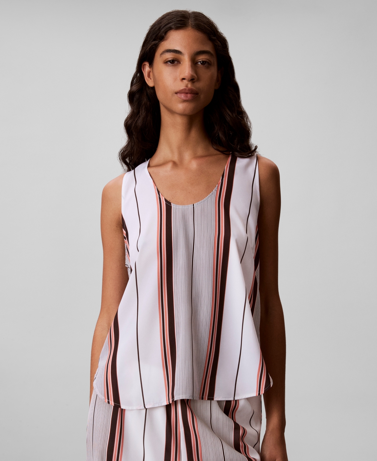 Click here for Calvin Klein Womens Sleeveless Scop Neck Stripe To... prices