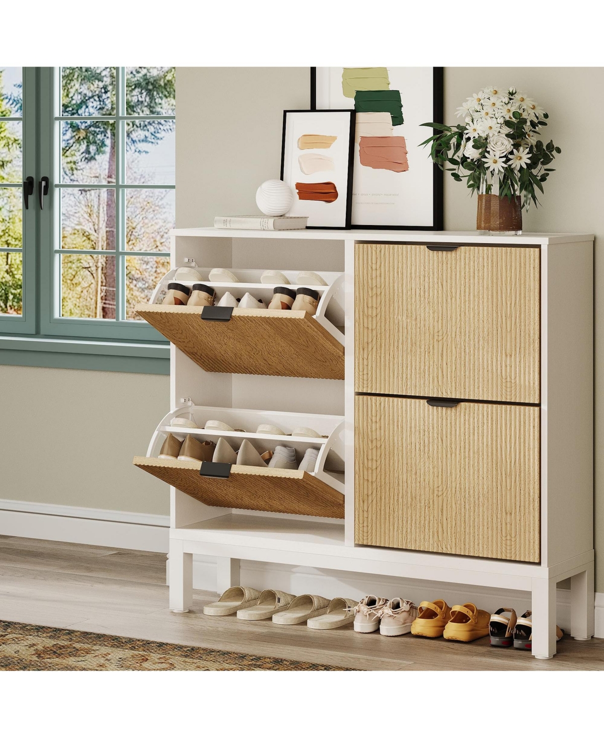 Click here for gaomon Modern Fluted 4-Flip-Drawer Shoe Cabinet  N... prices