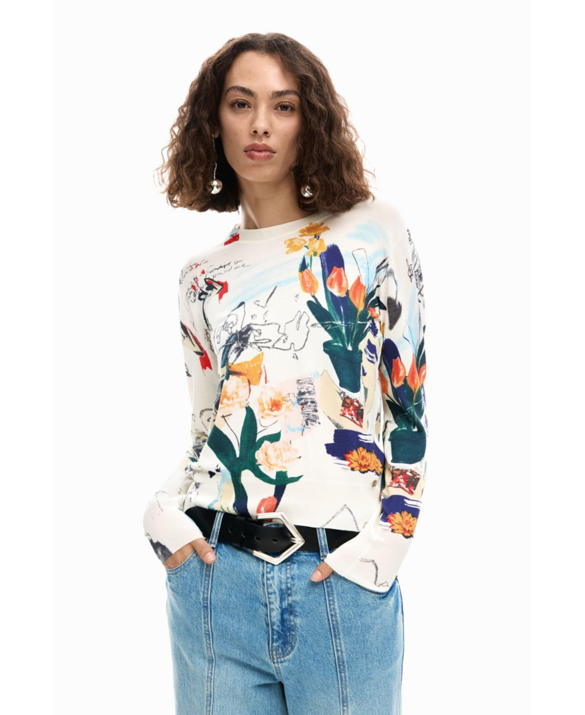 Click here for Desigual Womens Thin sweater plants - Off white prices