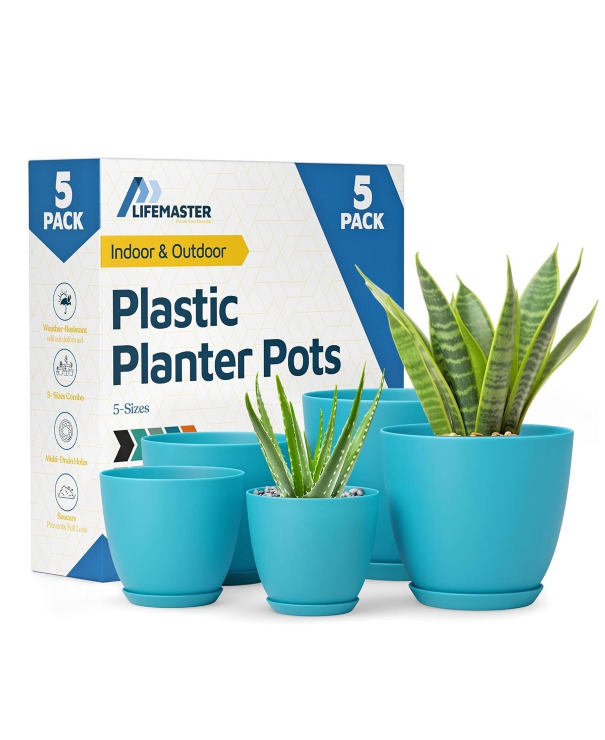Click here for Blue Plant Pots 5 Pack with Drainage Holes & Sauce... prices