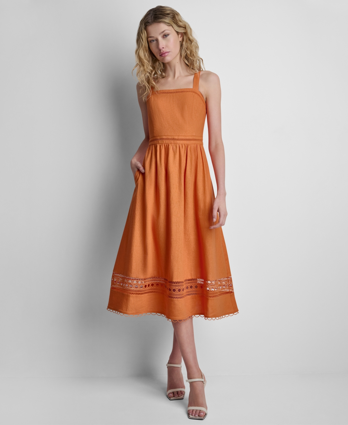 Click here for Dkny Womens Sleeveless Straight Neck Loop Lace Dre... prices