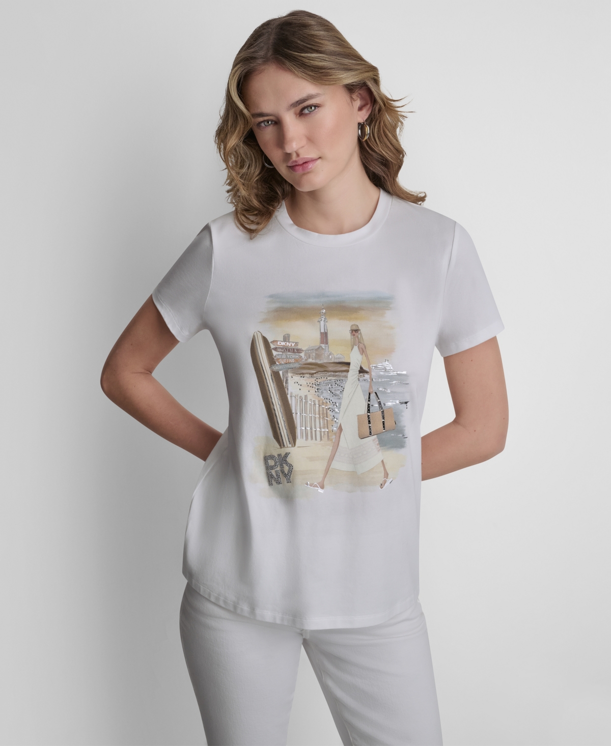 Click here for Dkny Womens Short-Sleeve Graphic T-Shirt - White prices