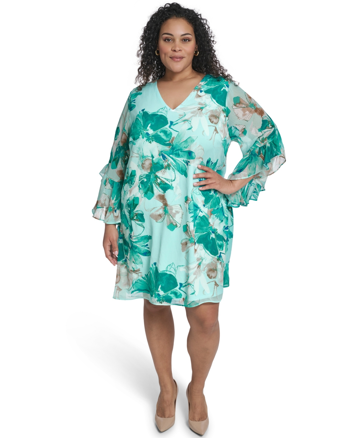 Click here for Calvin Klein Plus Size V-Neck Shift Dress - Seaspa... prices