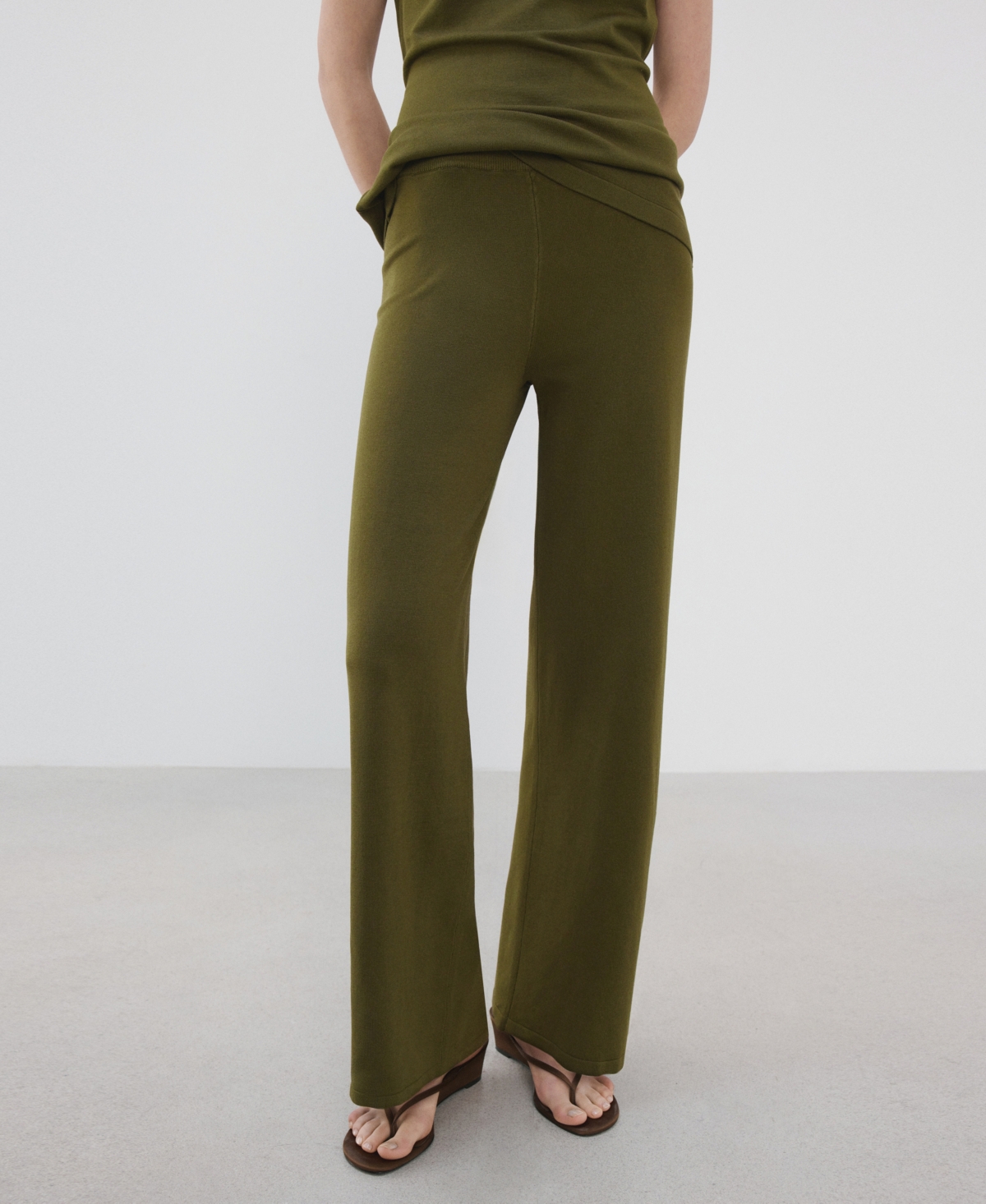 Click here for Mango Womens Fine-Knit Straight-Fit Pants - Khaki prices