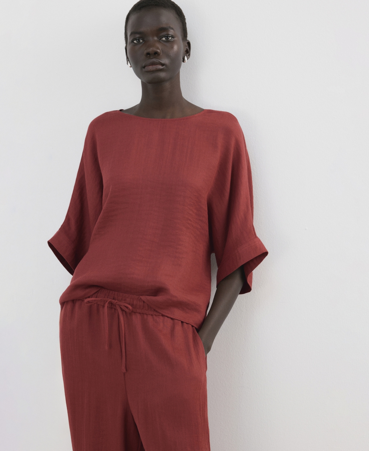 Click here for Mango Womens Three-Quarter-Sleeve Blouse - Red prices