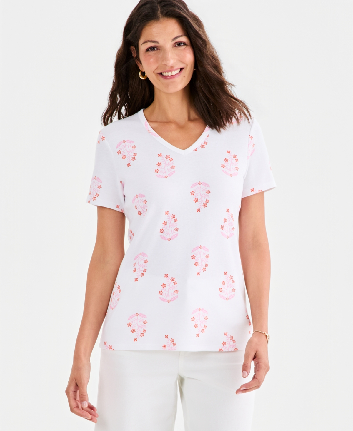 Click here for Style & Co Petite V-Neck Floret Patch Top  Macys E... prices