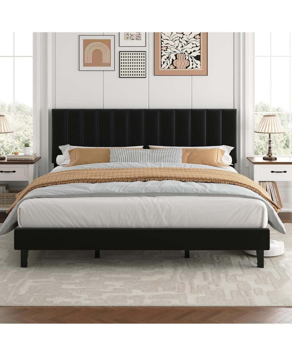 Click here for gaomon Size Velvet Upholstered Platform Bed Frame... prices