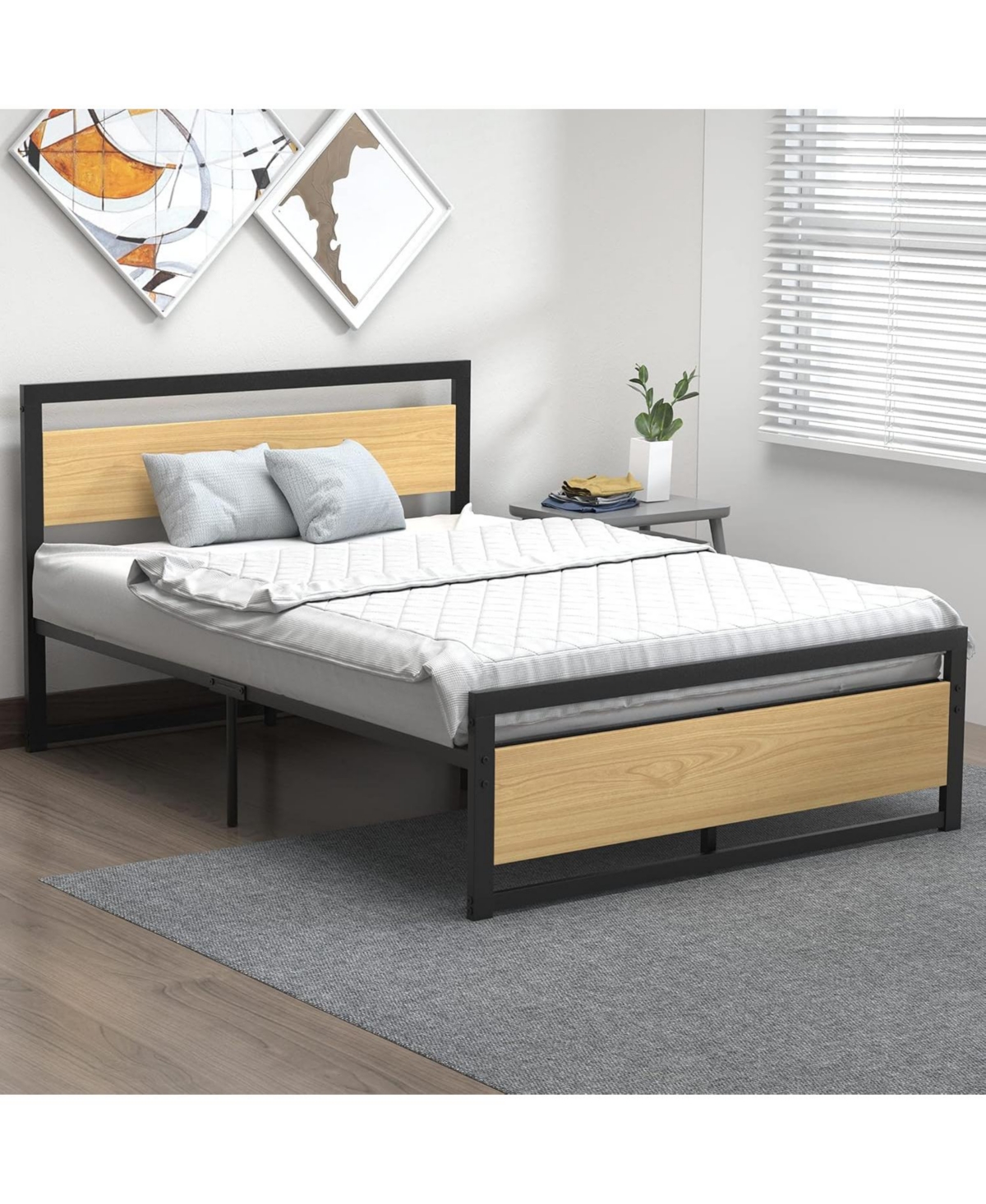 Click here for gaomon Metal Wood Bed Frame with Headboard and Foo... prices