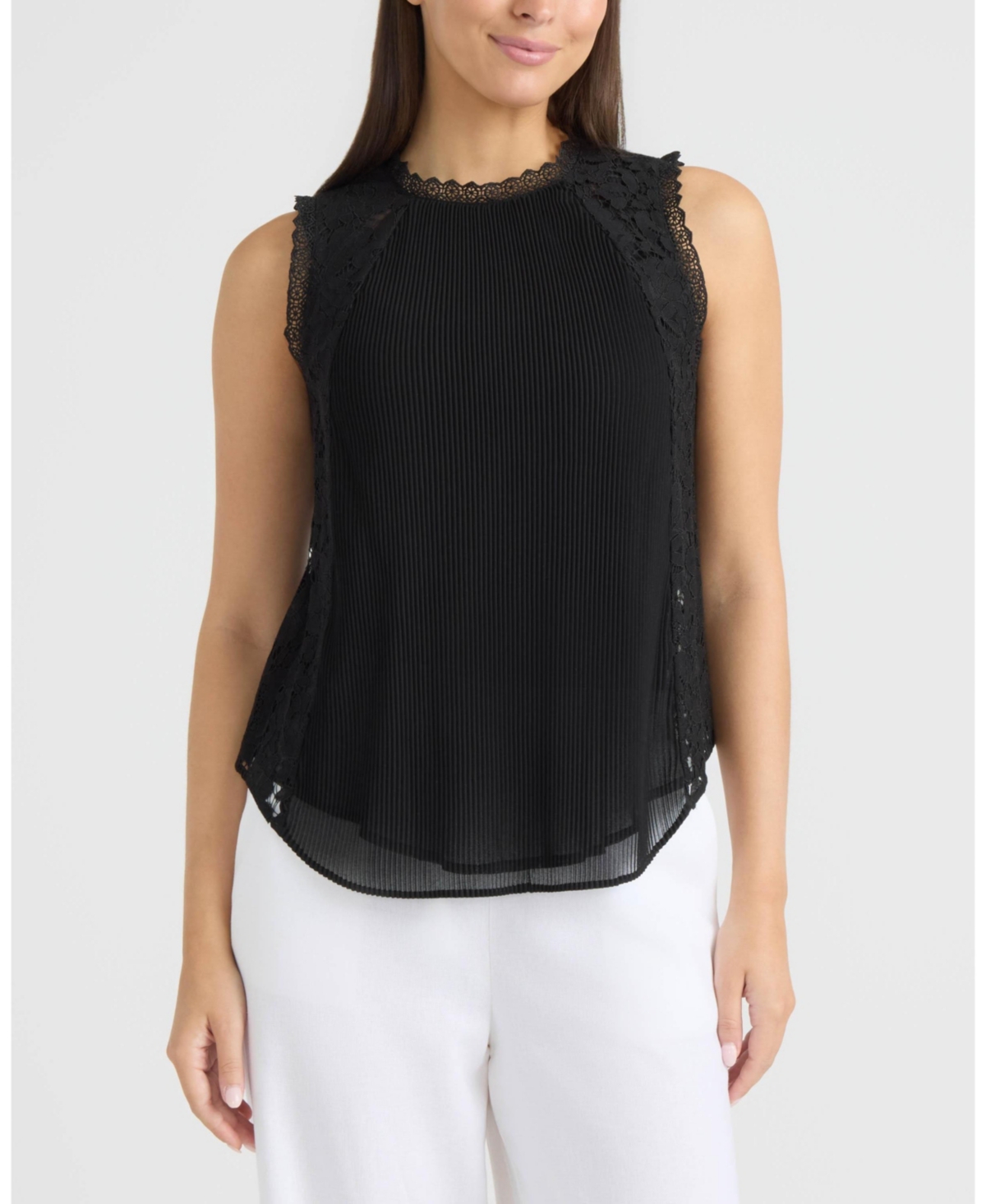 Click here for Ellen Tracy Womens Mix Media Top with Lace - Black prices