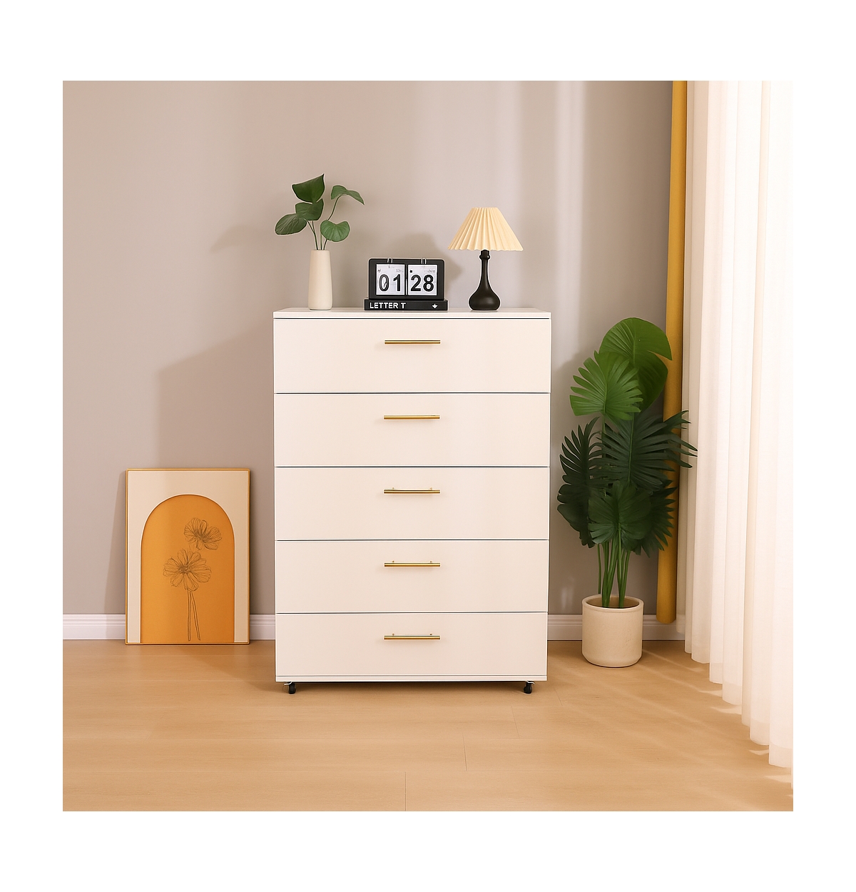Click here for flynama Modern 5 Drawer Dresser Solid Wood Cabinet... prices