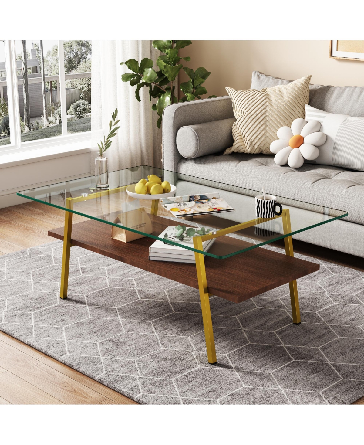 Click here for Rainsken Rectangle Coffee Table  2 Tier Center Tab... prices
