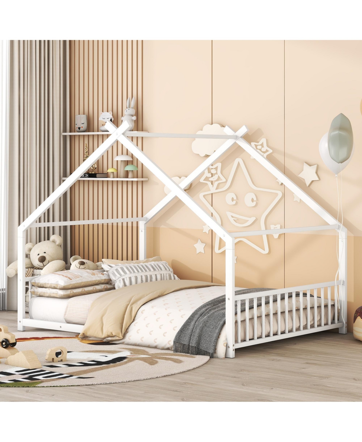 Click here for flynama White Metal House Bed with Roof Design Sem... prices