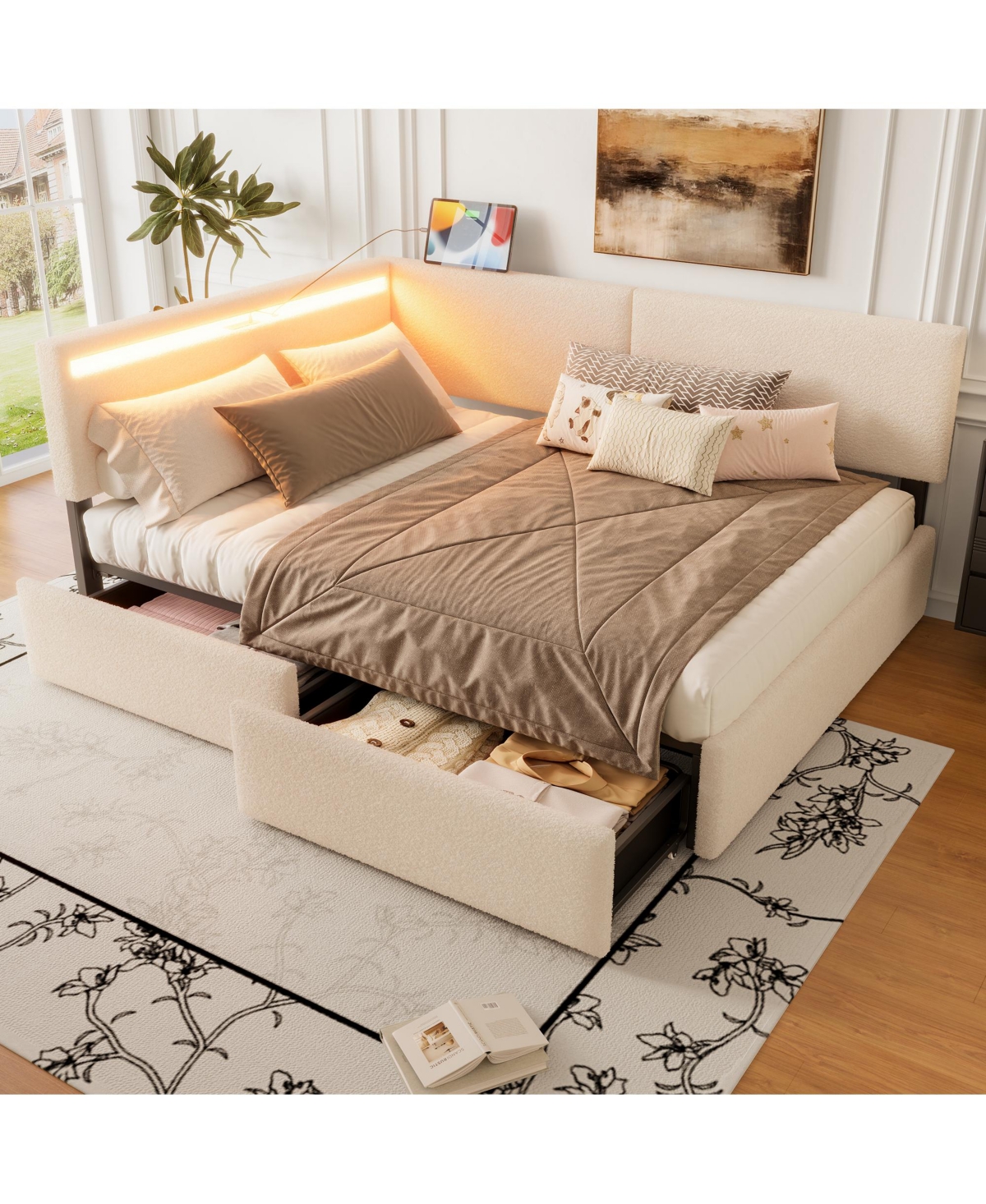 Click here for flynama Boucle Bed Frame With 2 Storage Drawers Le... prices