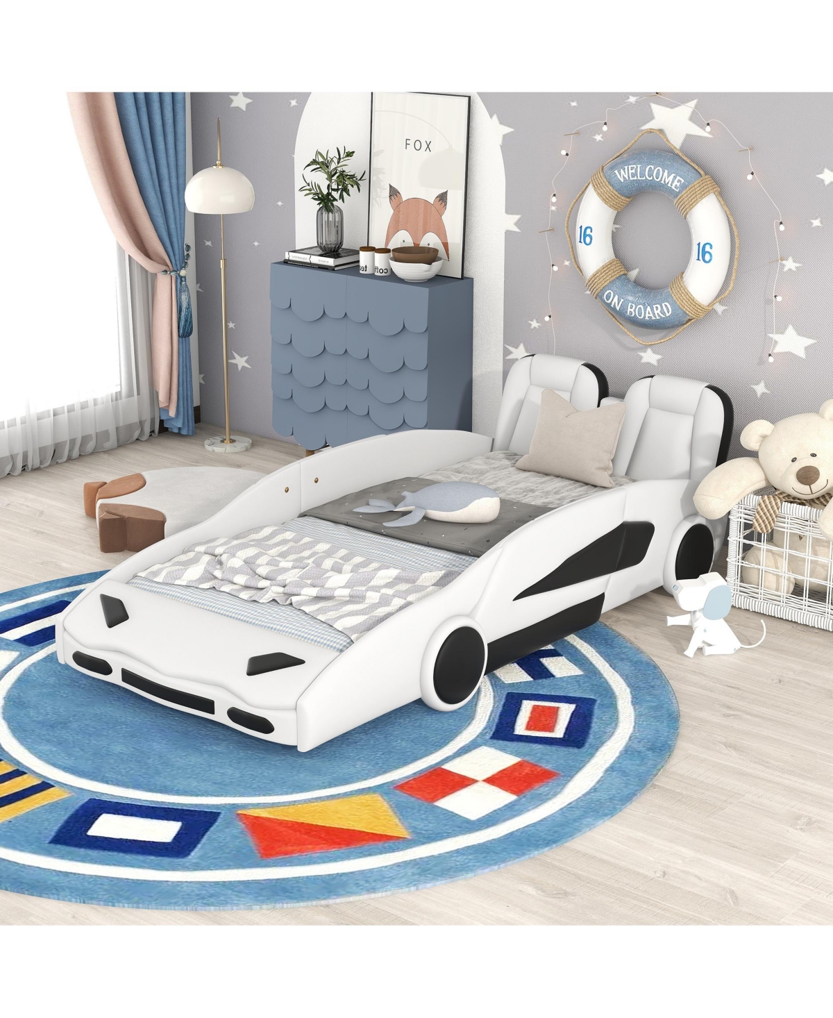 Click here for flynama Race Car Shaped Platform Bed With Wheels F... prices