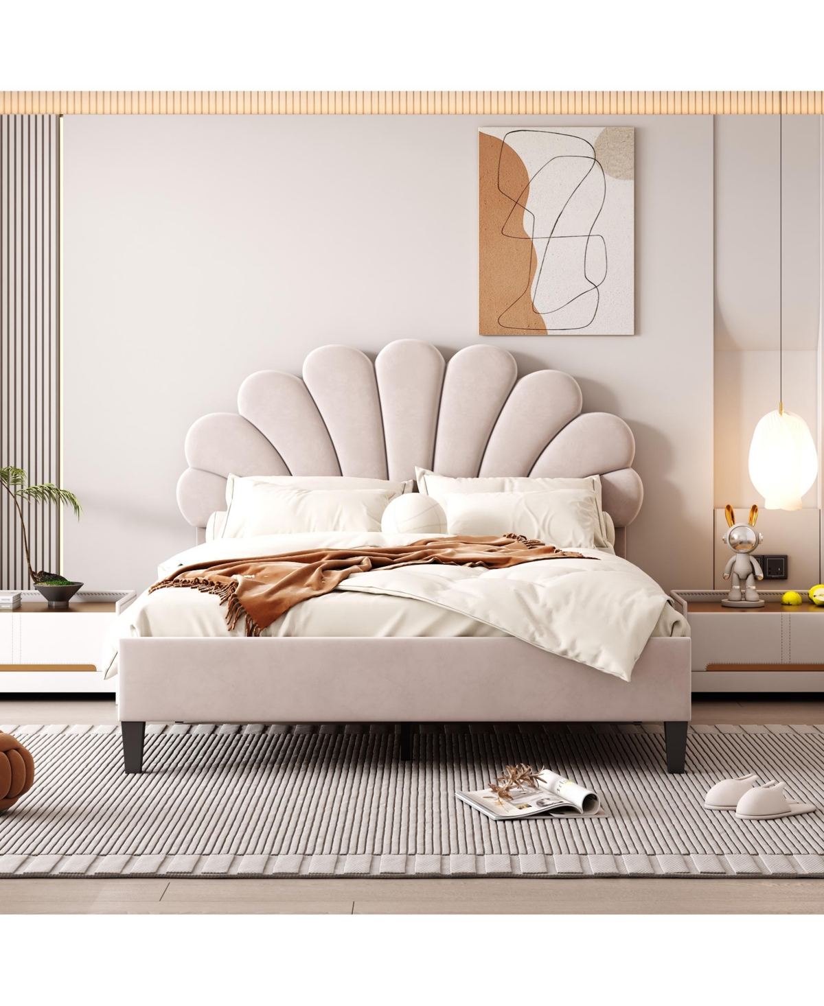 Click here for flynama Upholstered Platform Bed Flower Pattern Ve... prices