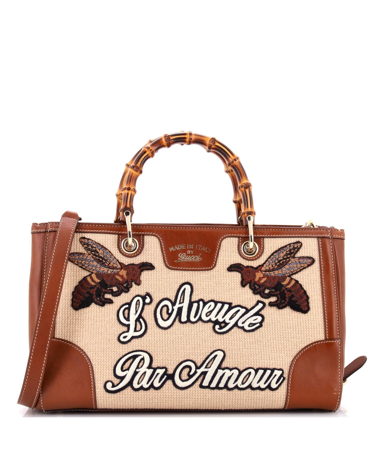 Click here for Pre-Owned Gucci Medium Bamboo Web Shopper Tote Emb... prices