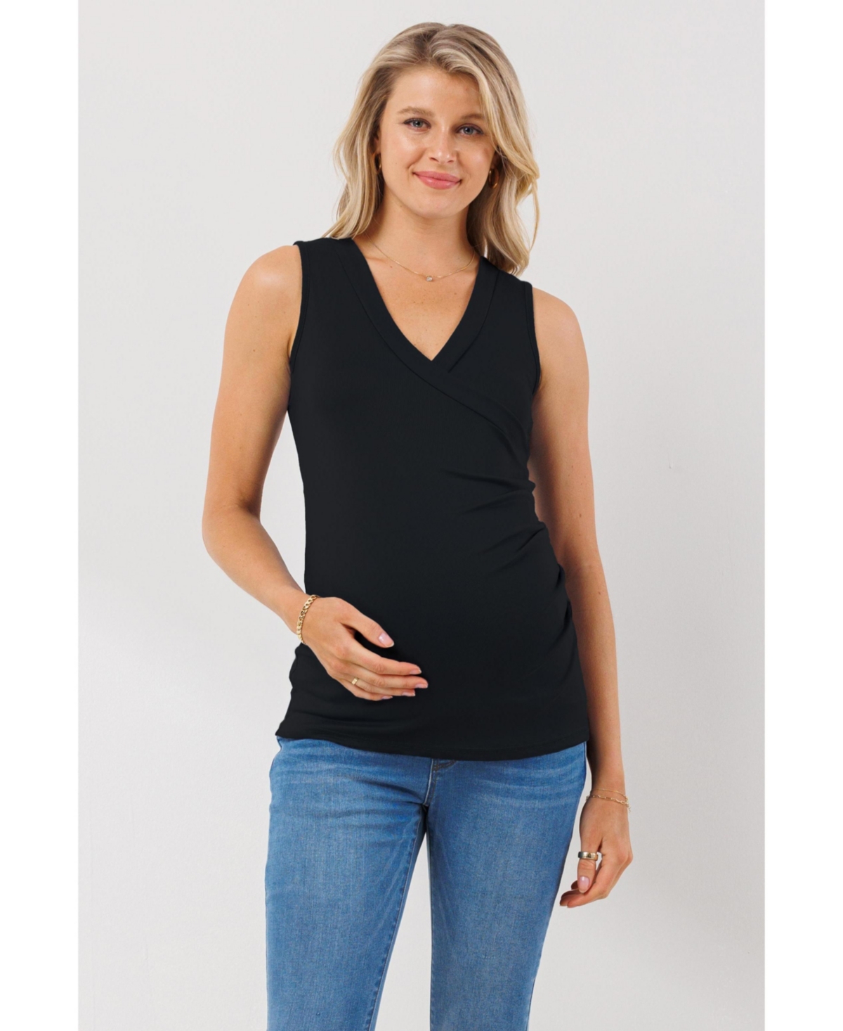 Click here for Hello Miz Maternity Sleeveless Ruched V-Neck Wrap... prices