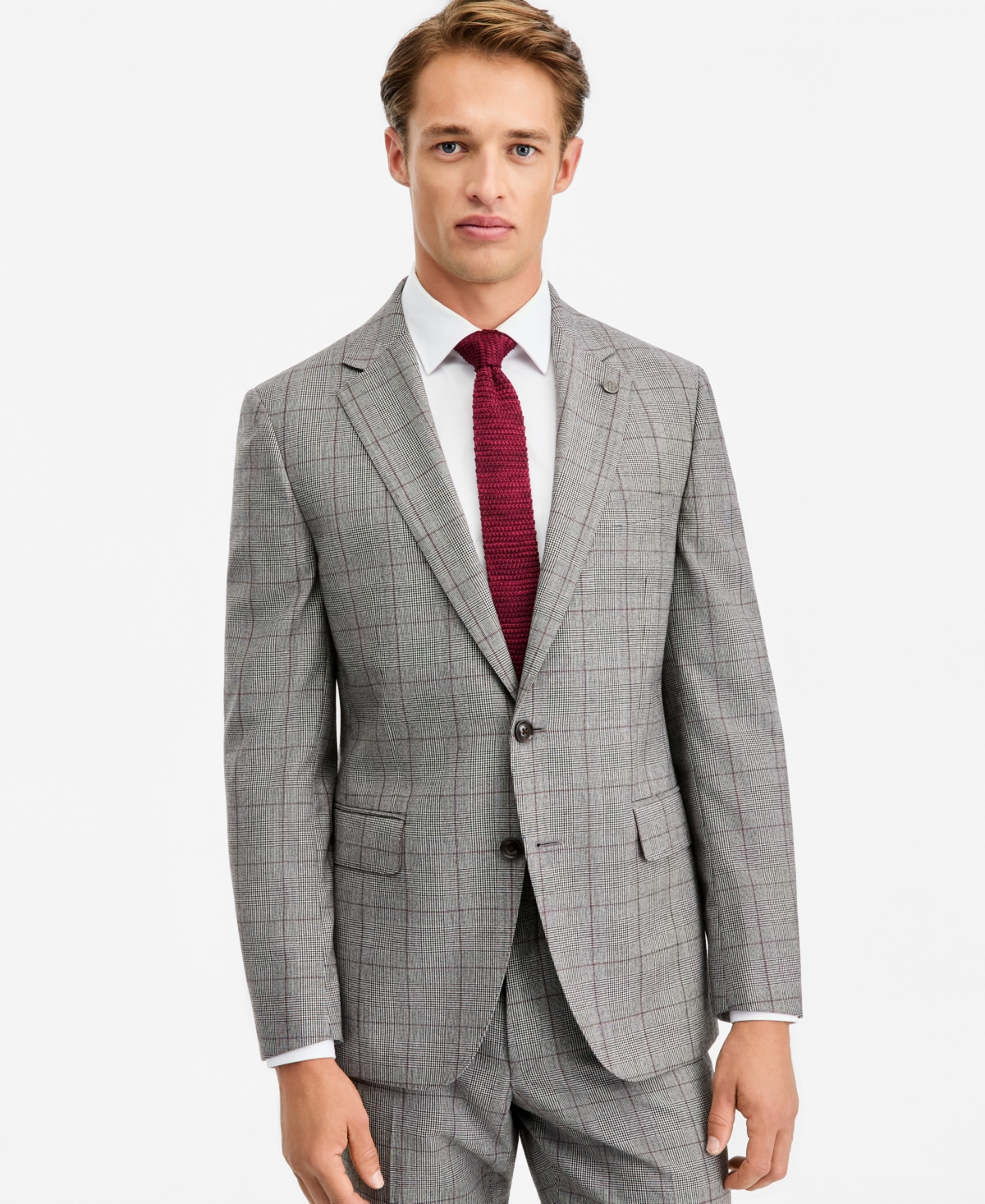 Click here for Ted by Ted Baker Mens Modern-Fit Gray & Wine Plaid... prices