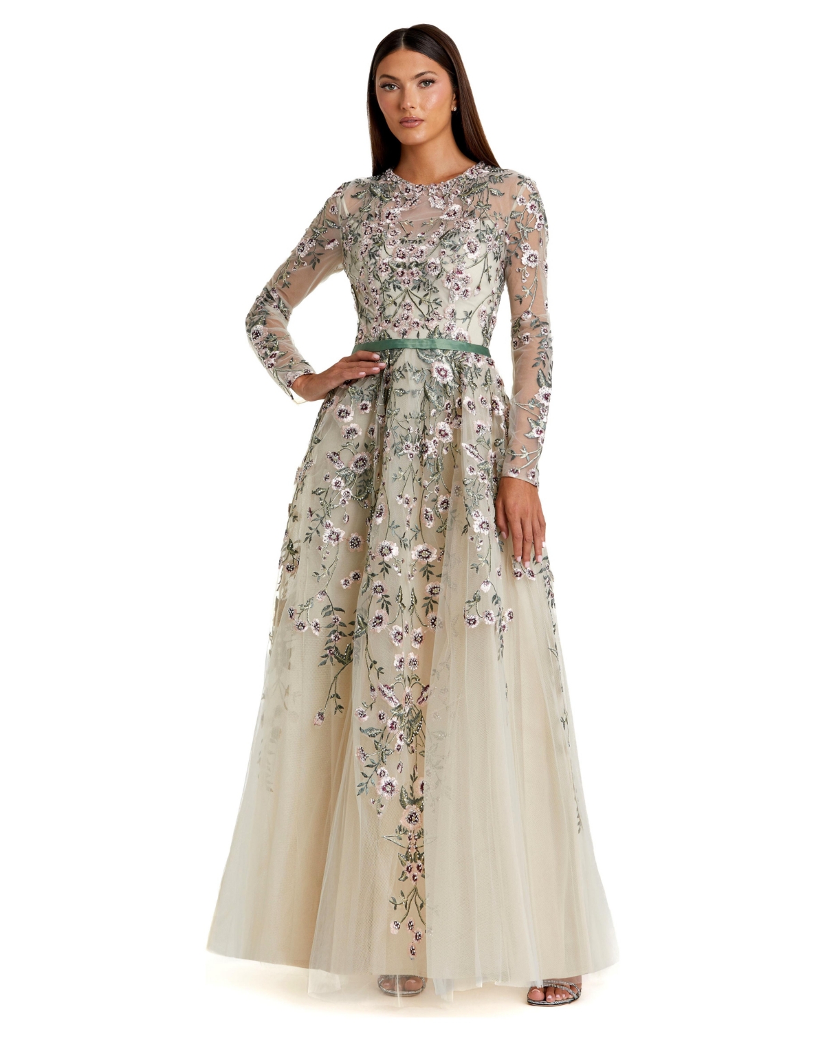 Click here for Mac Duggal Womens Long Sleeve Floral Embellished A... prices