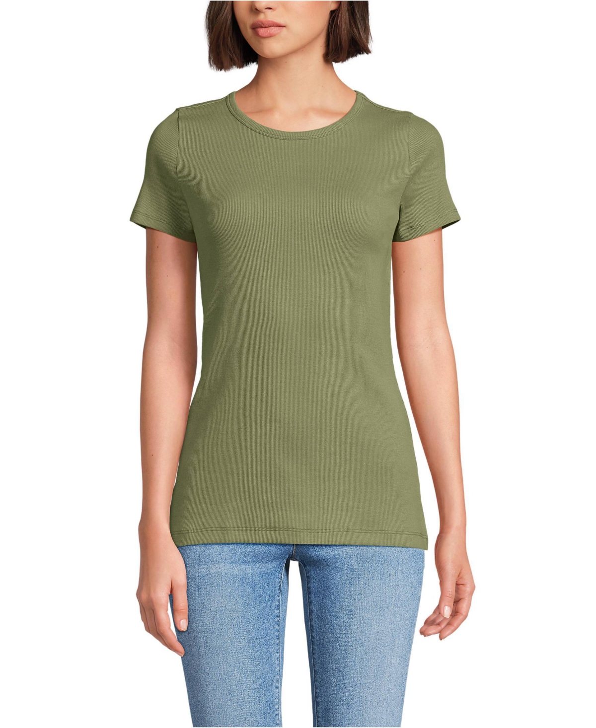 Click here for Lands End Womens Micro Rib T-Shirt - Simply olive prices