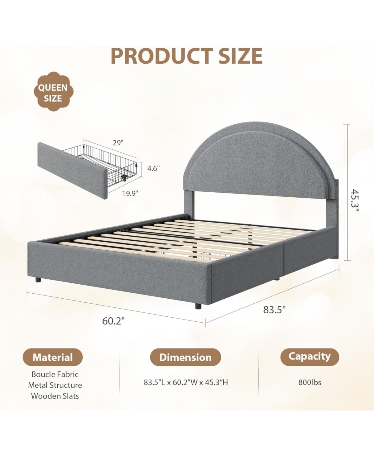 Click here for gaomon Boucle Bed Frame with 2 Drawers Upholstered... prices
