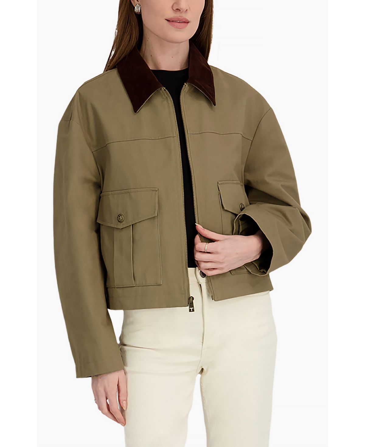 Click here for Tahari Womens Cotton Barn Jacket with Textured Col... prices