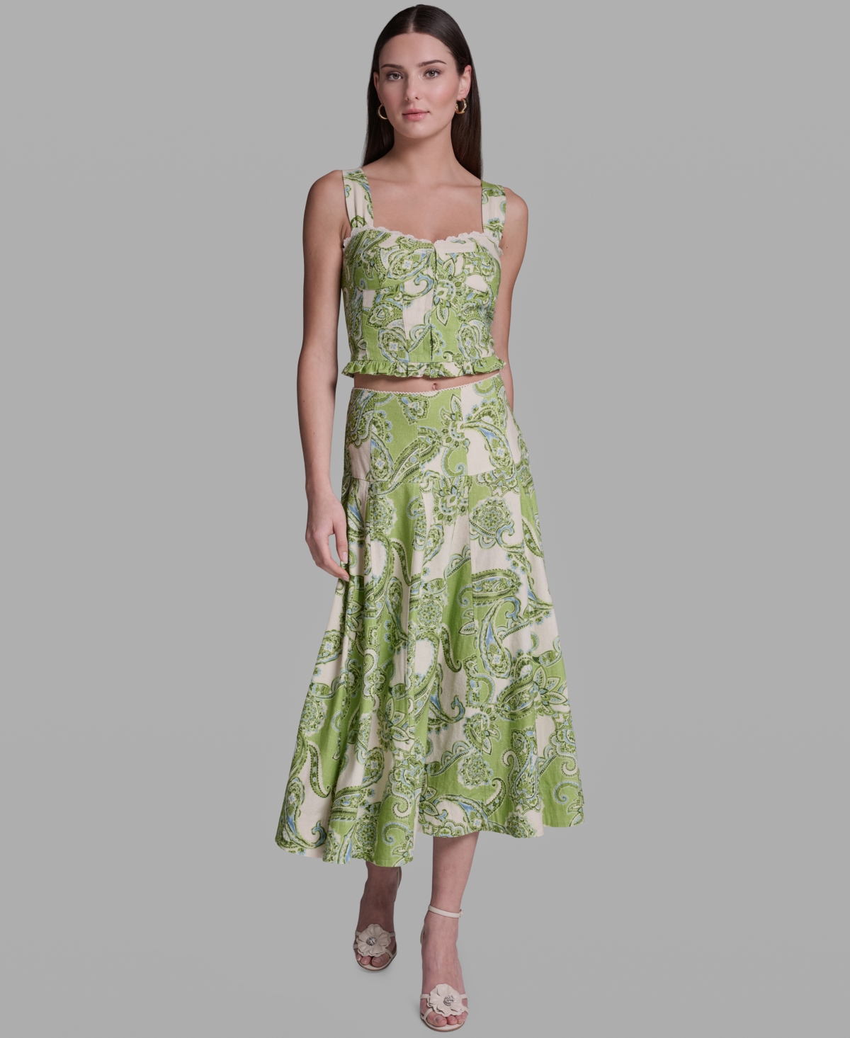 Click here for Bcbg Womens Floral Print Sweetheart Neck Top and S... prices