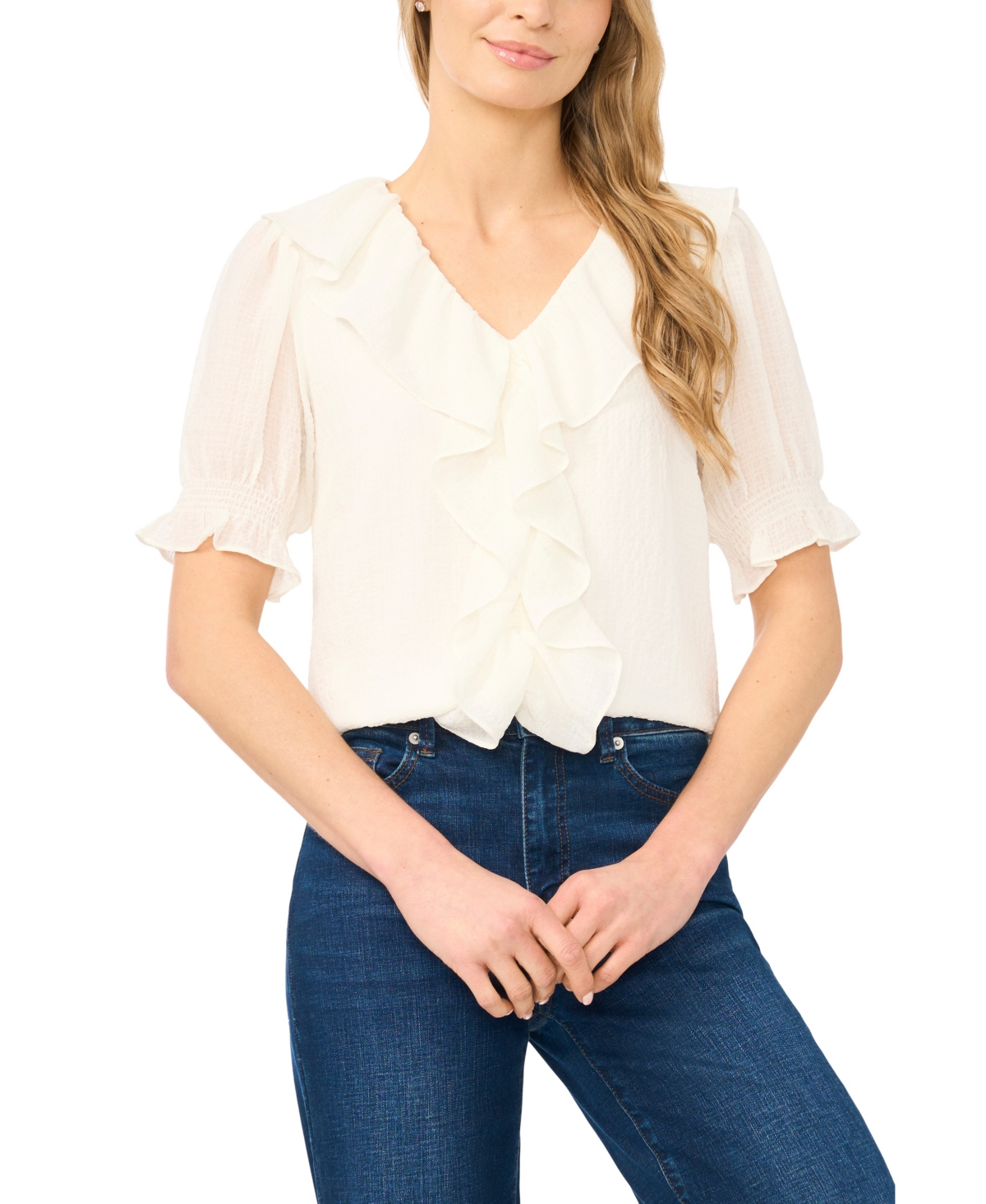 Click here for CeCe Womens V-Neck Short-Sleeve Blouse - New Ivory prices