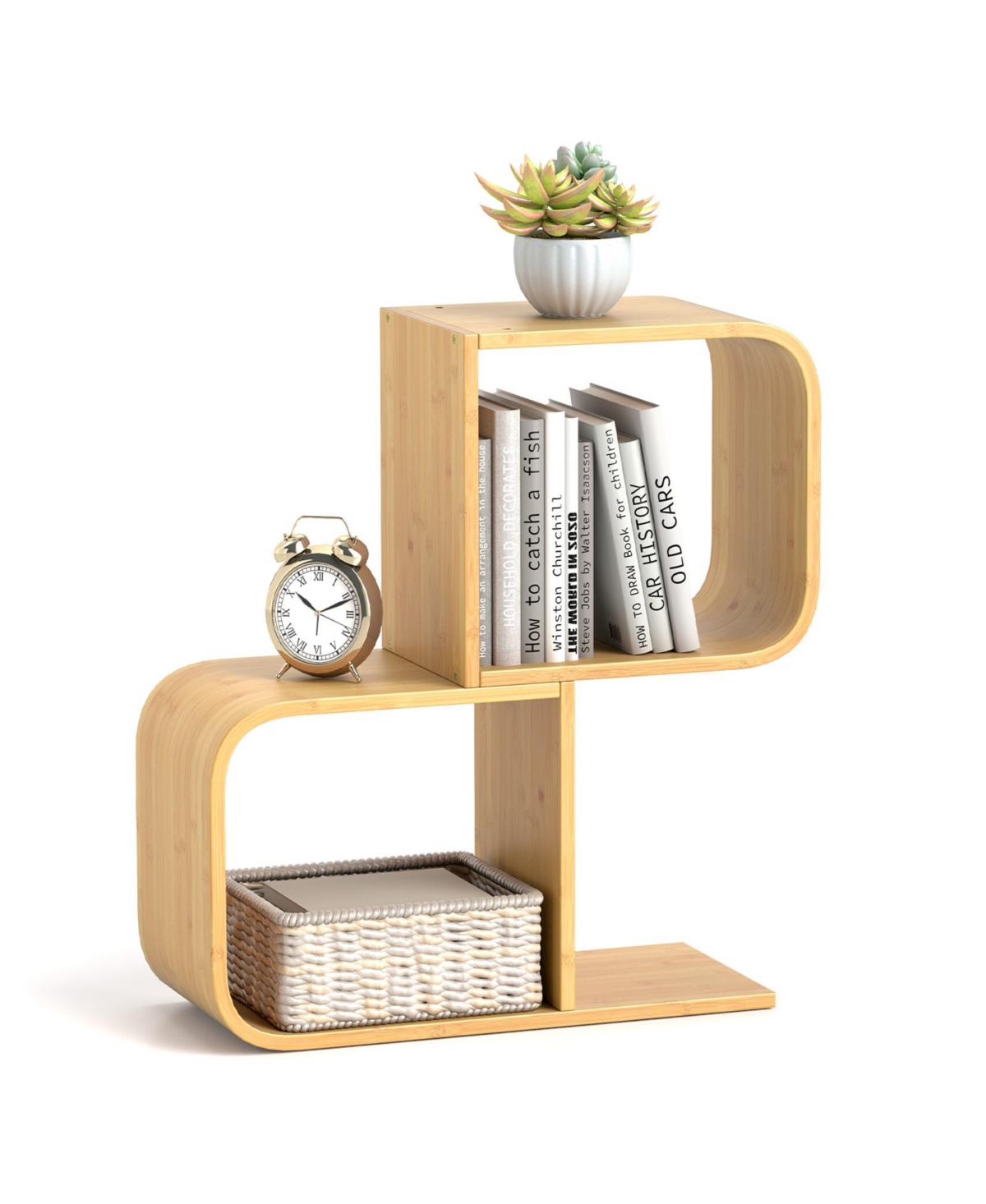 Click here for Sugift 2-Tier S-Shaped Bamboo Bookcase with 2 Open... prices