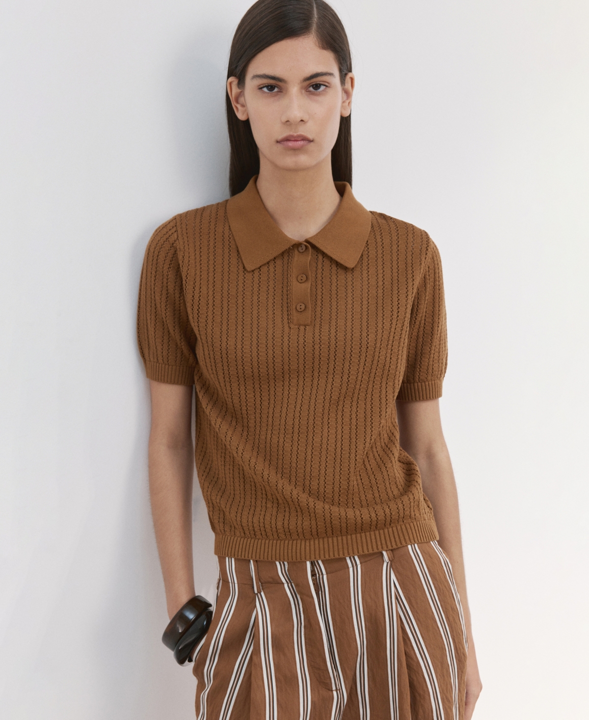 Click here for Mango Womens Openwork Knitted Polo-Neck Sweater -... prices