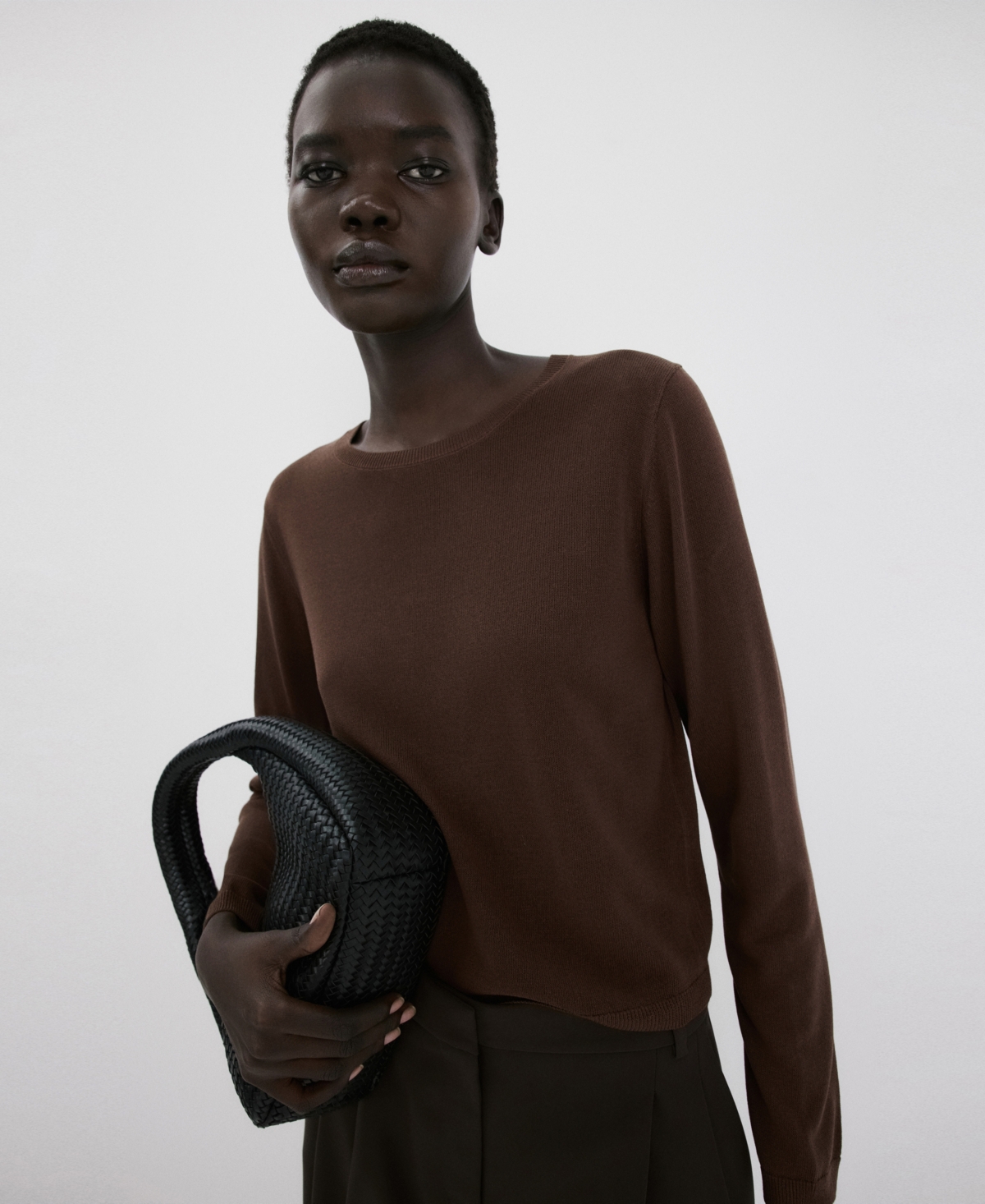 Click here for Mango Womens Long-Sleeve Knitted Sweater - Chocola... prices