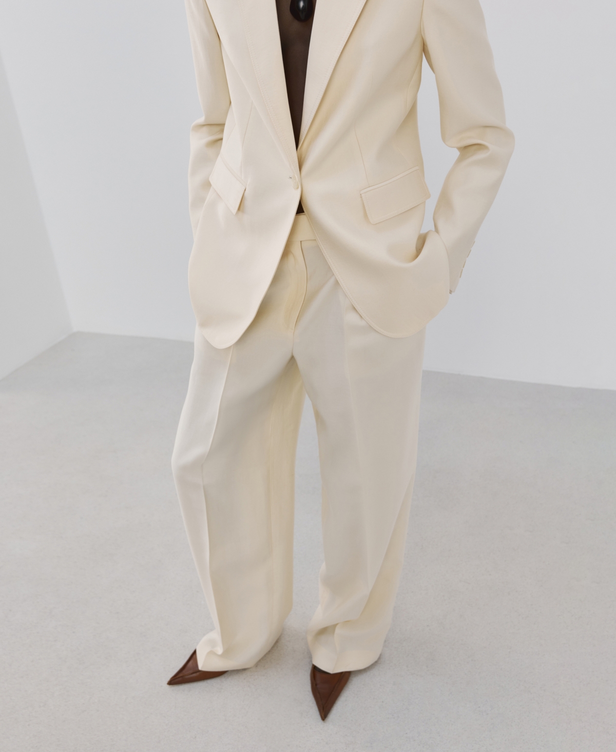 Click here for Mango Womens Low-Rise Lyocell Pants - Ecru prices