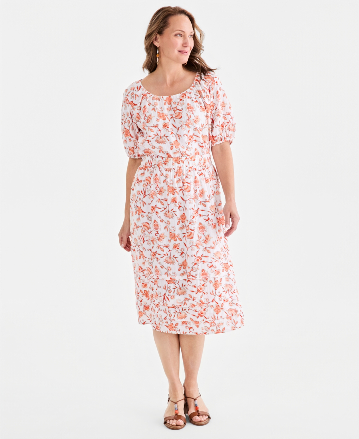 Click here for Style & Co Womens Printed Cotton Gauze Pull-On Mid... prices