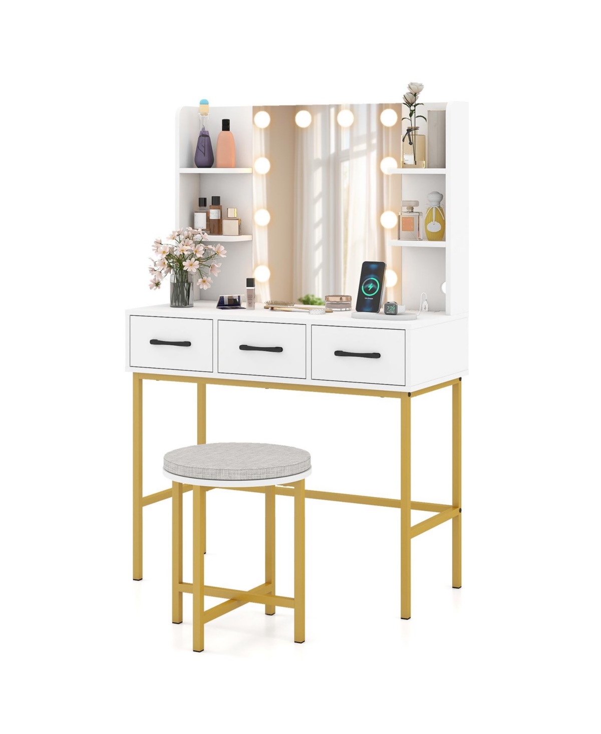 Click here for Sugift Vanity Desk with Mirror Lights and Cushione... prices