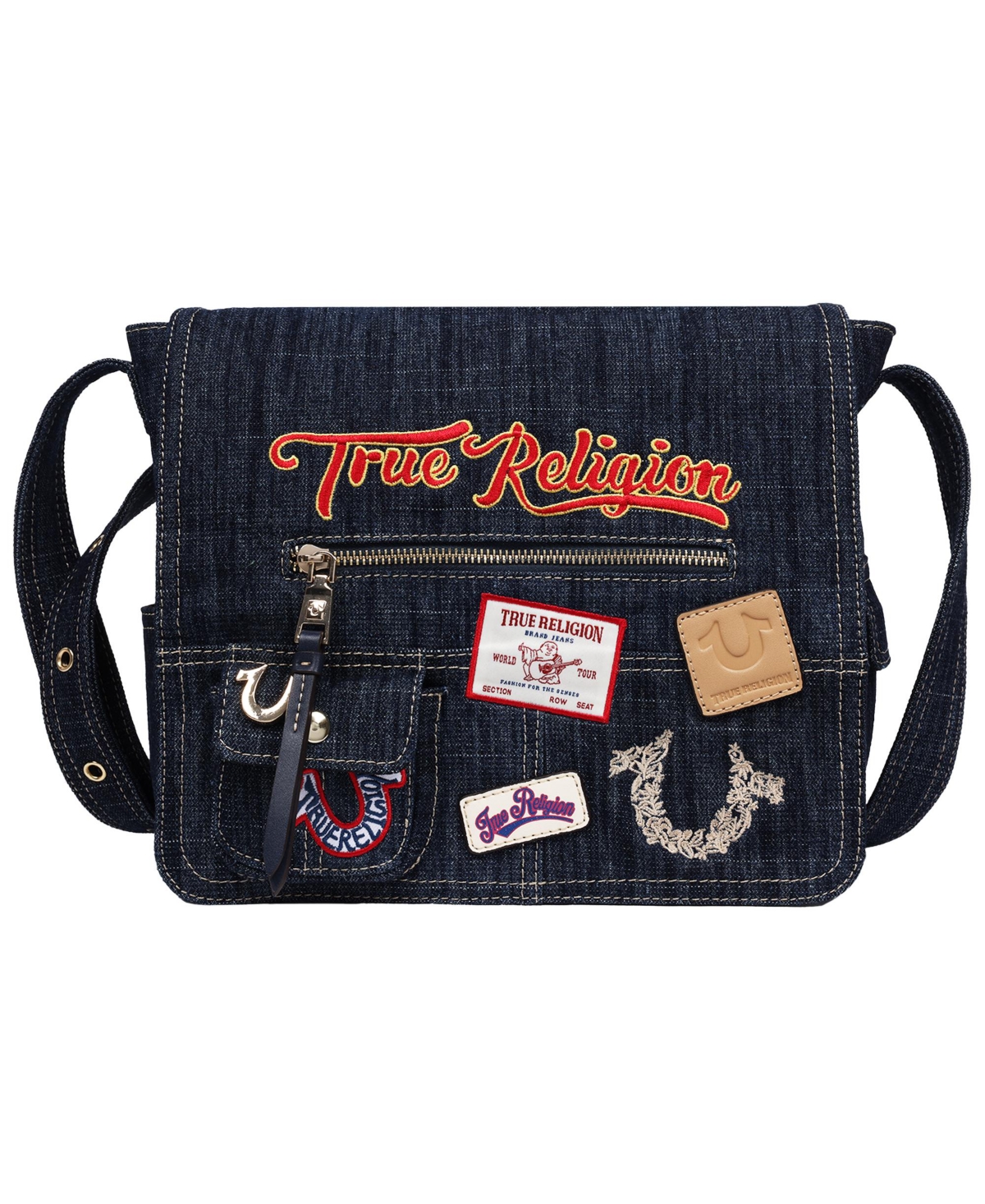 Click here for True Religion Multi Patch Denim Messenger Bag - Da... prices