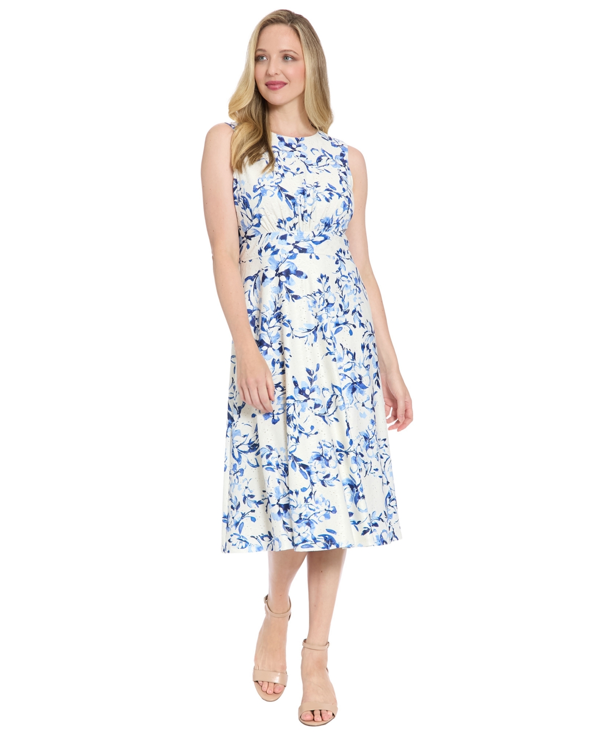 Click here for London Times Petite Sleeveless Jewel Neck Midi Dre... prices