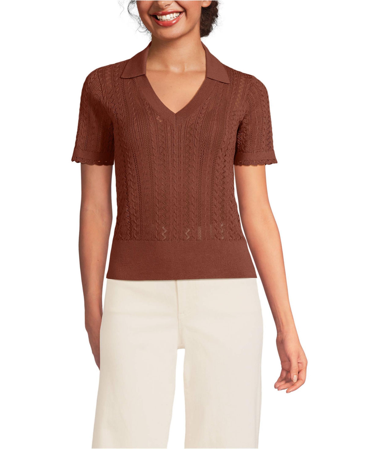 Click here for Lands End Womens Fine Gauge Cotton Pointelle Polo... prices