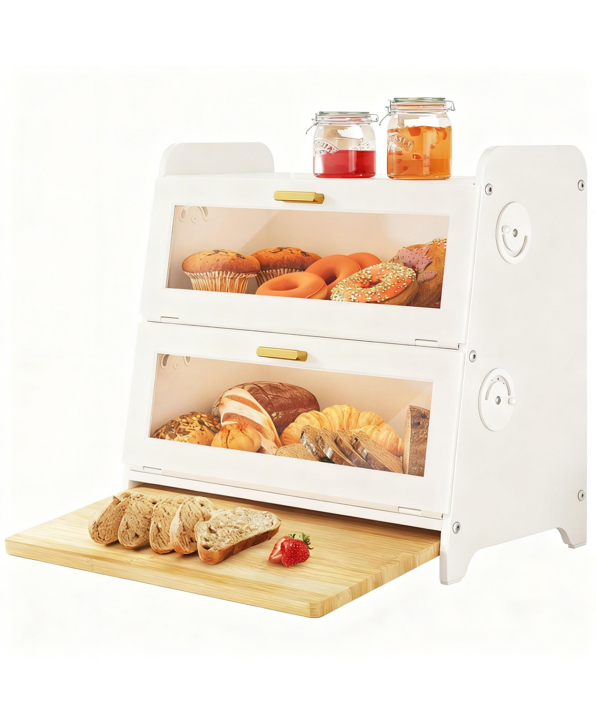 Click here for Yigii Bread Box 2-Tier Bamboo Storage Cutting Boar... prices