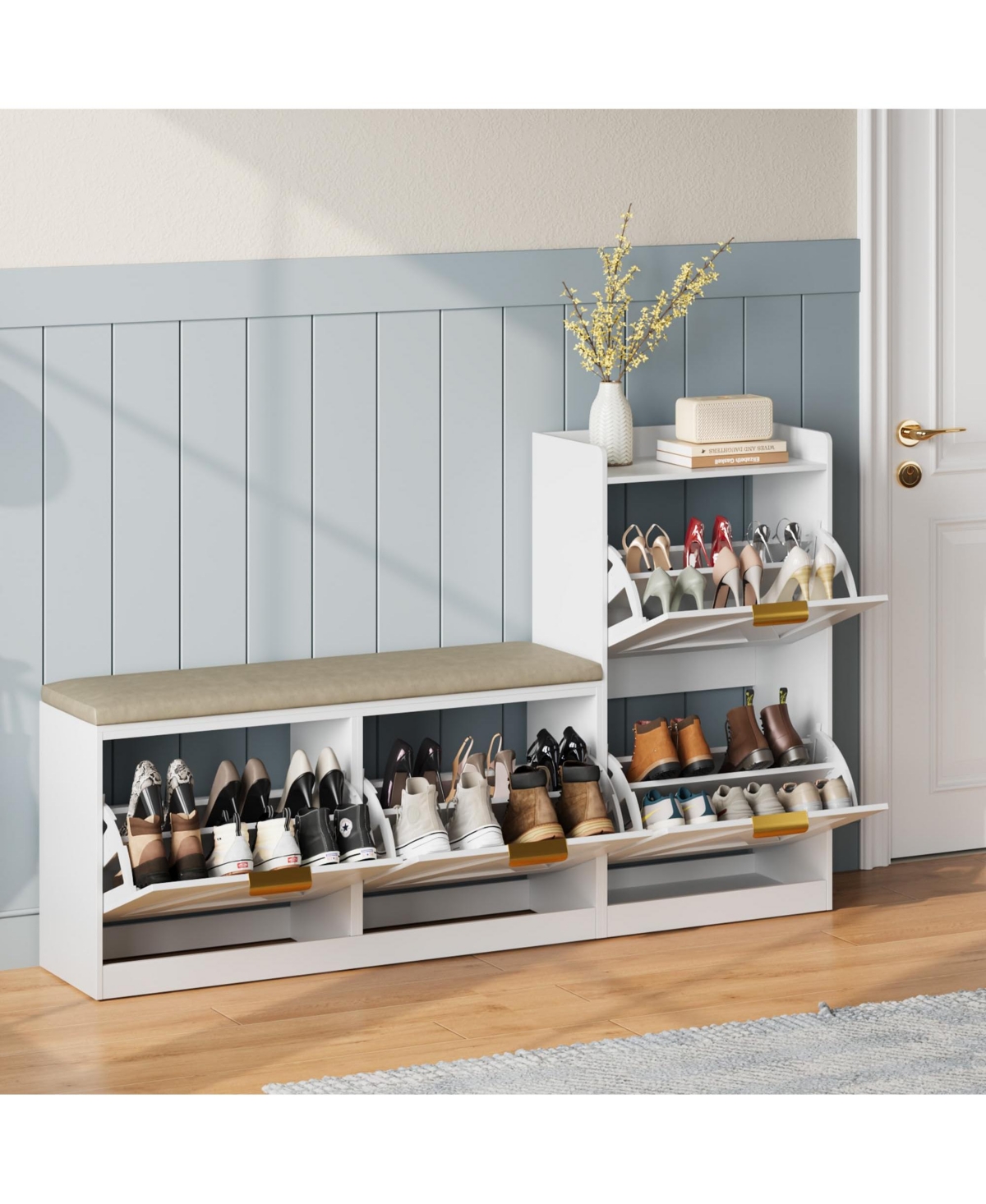 Click here for Homfan Farmhouse Entryway Shoe Cabinet with Bench... prices